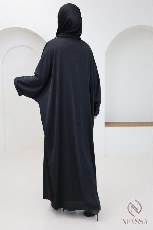 modern women's butterfly abaya with gold embroidery, hijabi outfit